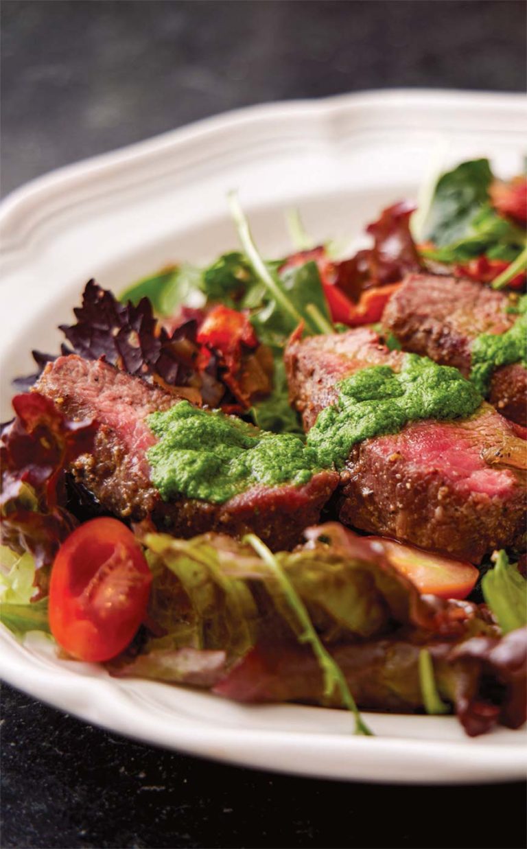 Fennel-Cured Lamb Loin with Chimichurri and Warm Bacon Salad - Edible ...